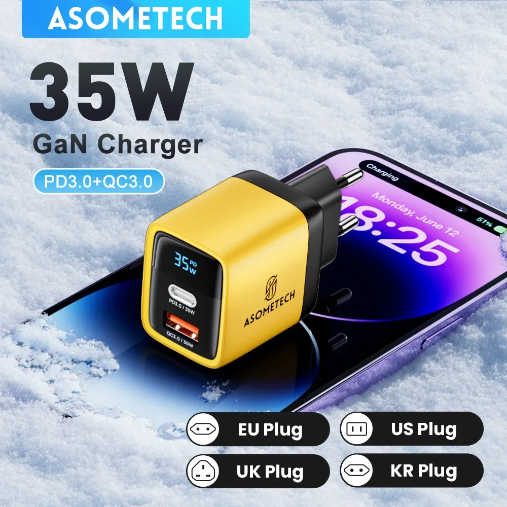 ASOMETECH 35W GaN Charger LED Display QC3.0 30W 25W PD PPS Quick Charge ...