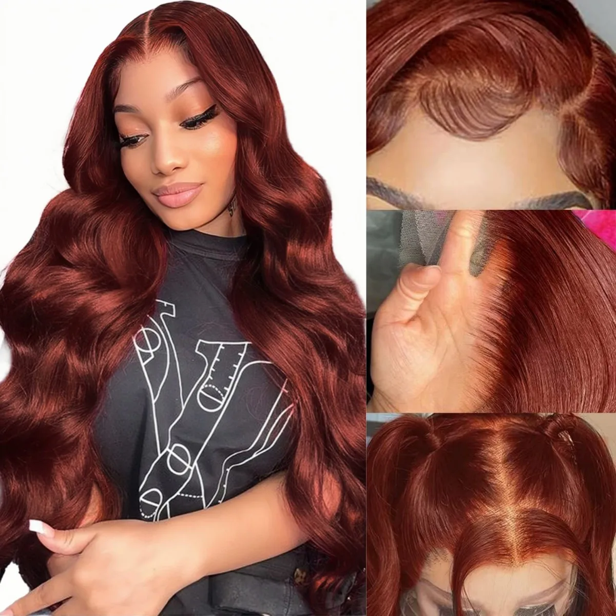 #33 Colored Human Hair Wigs Pre Plucked 13X4 HD Transparent Reddish ...