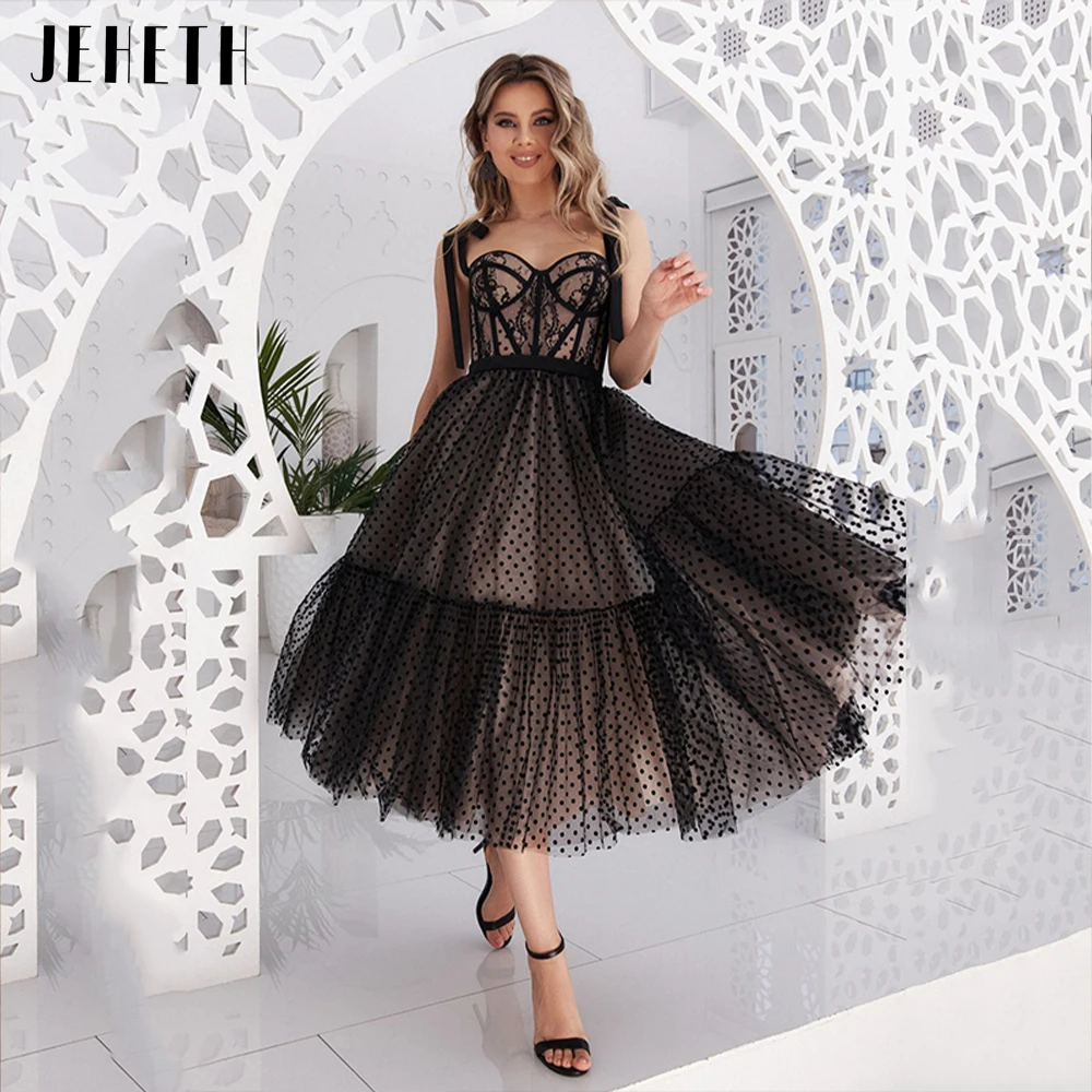 JEHETH-Black-Polka-Dots-Prom-Dress-For-Women-Tulle-Open-Back-Bow-Straps ...
