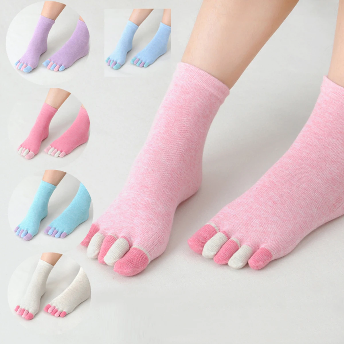 6-Pairs-Women-Five-finger-Socks-Cotton-Breathable-Elastic-Ankle-Short ...