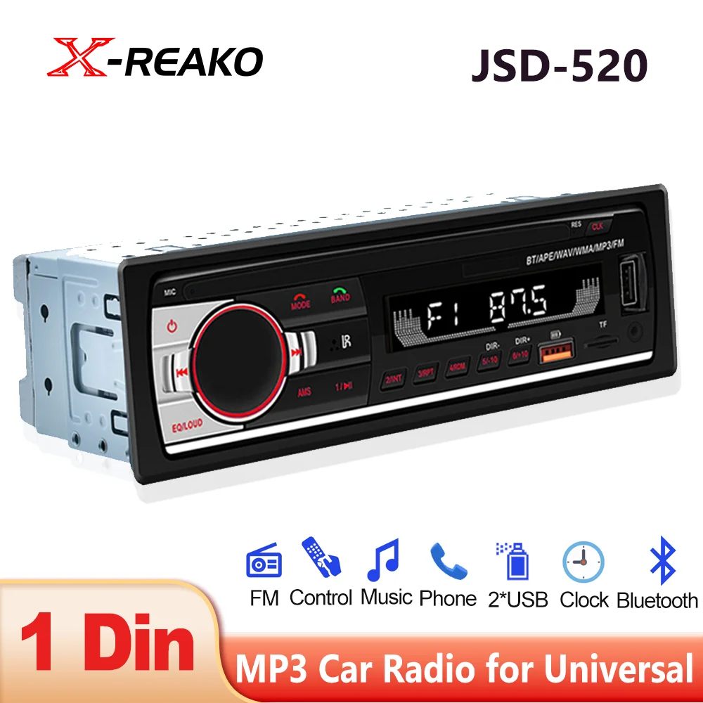 X-REAKO JSD-520 Car Radio 1Din FM MP3 Player Audio Stereo AUX Input USB/SD Charging Function ...
