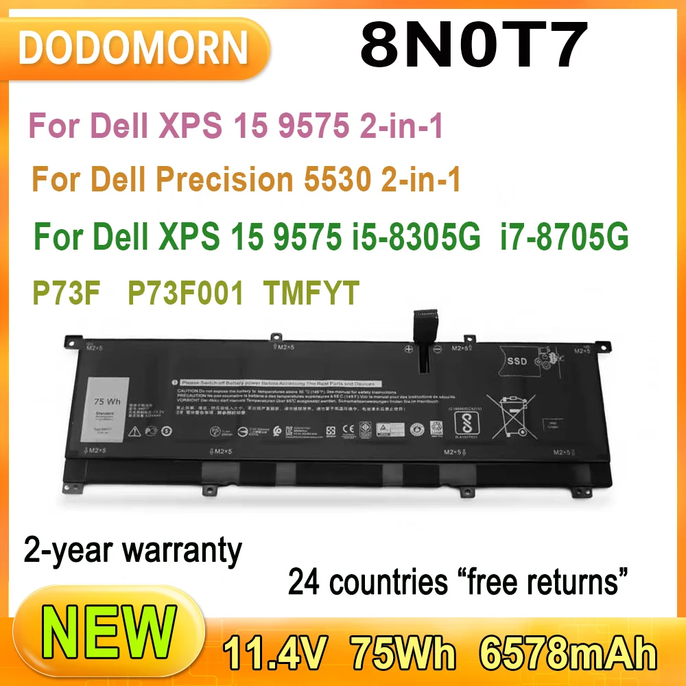 8N0T7 New Laptop Battery For Dell XPS 15 9575 2-in-1 D1605TS D1805TS ...