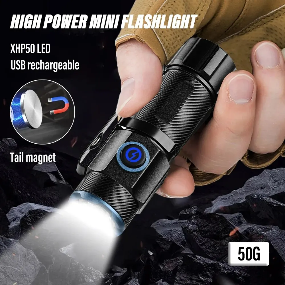 MINI-Aluminum-Rechargeable-LED-Flashlight-With-XHP50-Lamp-Beads ...