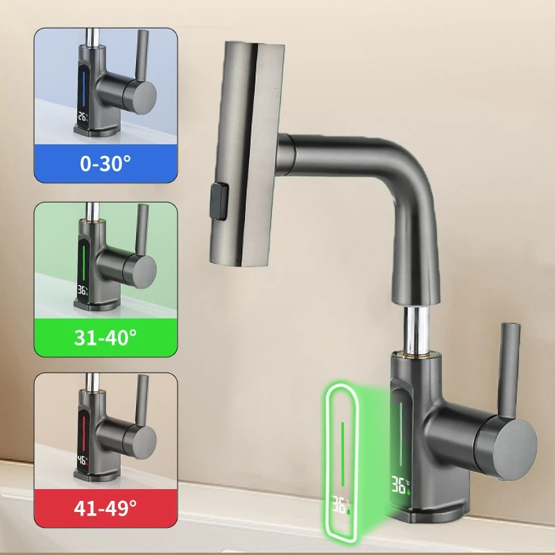 Temperature-Digital-Display-Wash-Basin-Faucet-Pull-Out-Taps-Hot-Cold ...