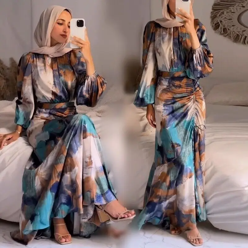 Elegant-Women-Dubai-Party-Long-Dress-Muslim-Drawstring-Bodycon-Slim ...