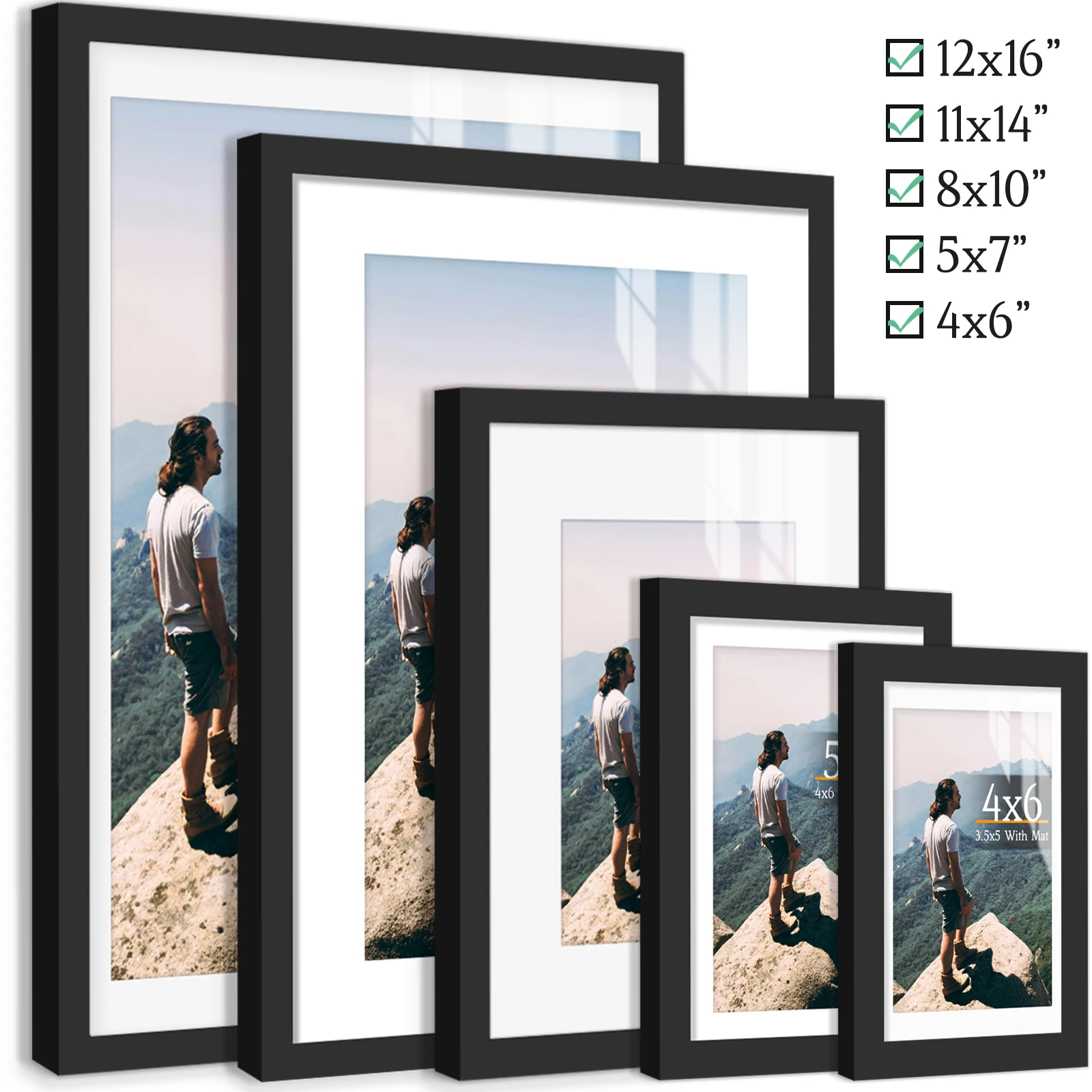 Matte-Black-Wall-Gallery-Picture-Frame-Pendurado-Photo-Frame-Inclui-Mat ...
