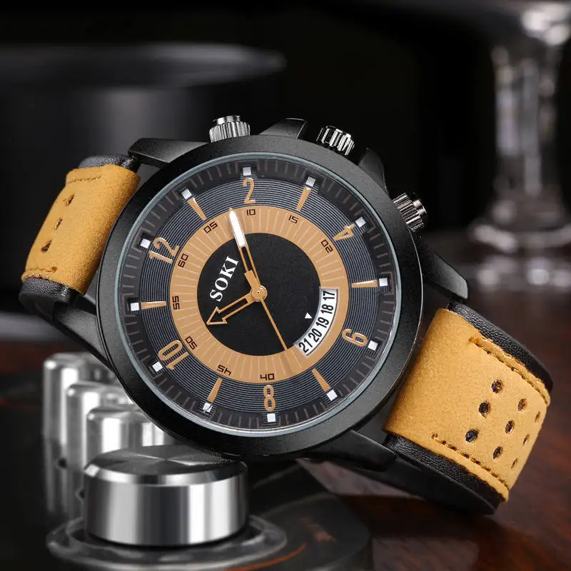 SOKI-Sport-Men-Watch-Leather-Military-Fashion-Watches-For-Men-Calendar ...
