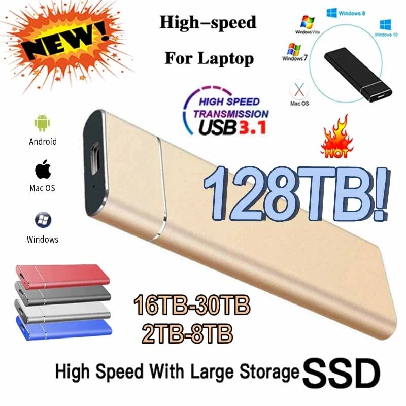 Portable 1TB SSD External Solid State Drive 2TB High Speed Hard Drive ...