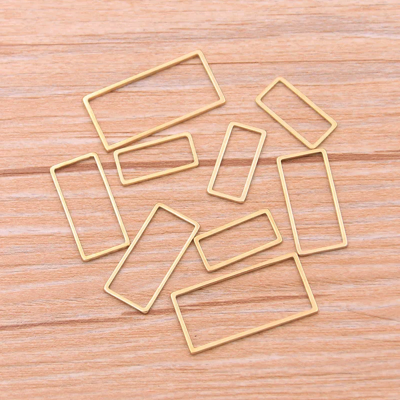 10pcs-Rectangle-Charm-Gold-color-Stainless-Steel-Pendant-Open-Bezels ...