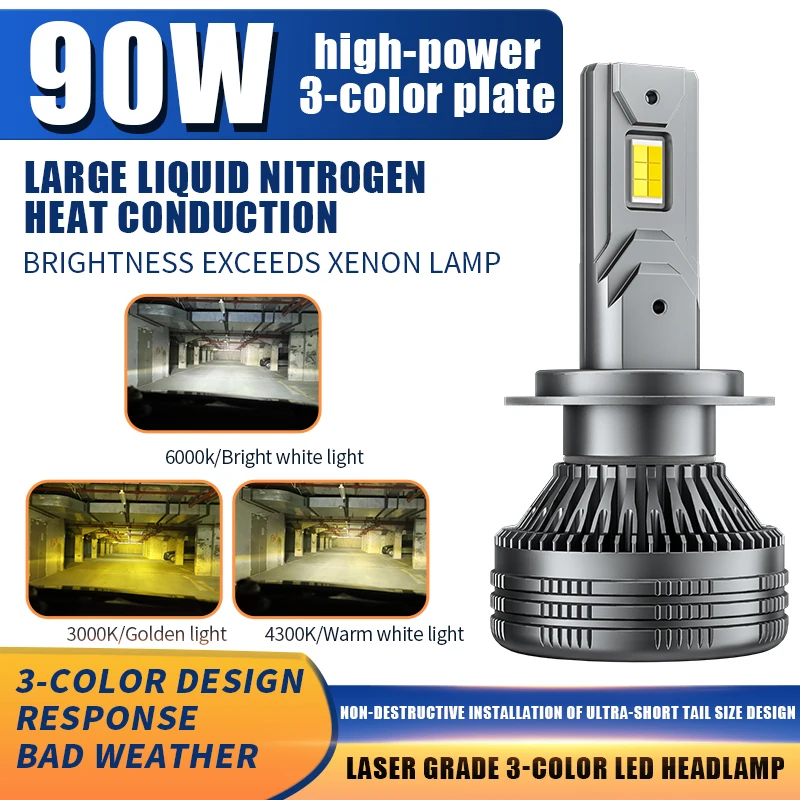 H11-LED-Three-Color-LED-Headlights-H1-H3-H4-9003-9005-HB3-9006-HB4-9012 ...