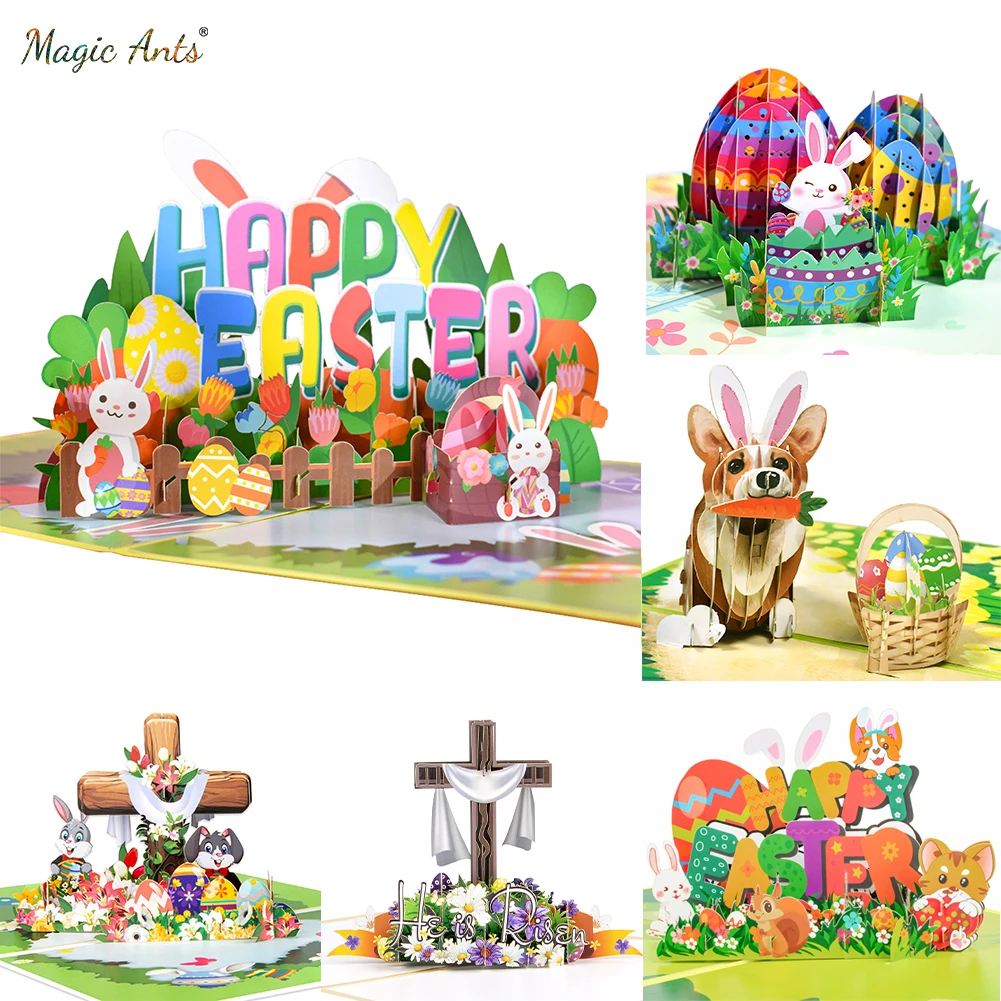 Happy Easter Pop Up Card - 3D Bunny Egg Flowers Basket Greeting Card ...