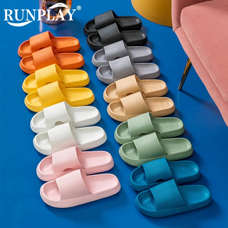 4CM Women Home Slippers Men Beach Shoes EVA Bathroom Non-slip Slides ...