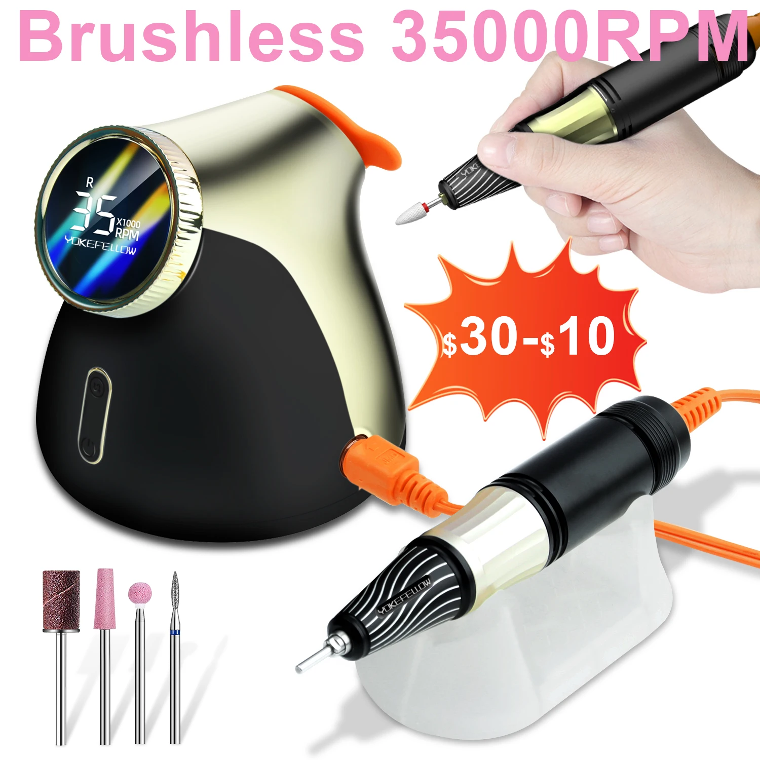 Electric Nail Drill Machine For Acrylic 35000RPM Professional Brushless ...