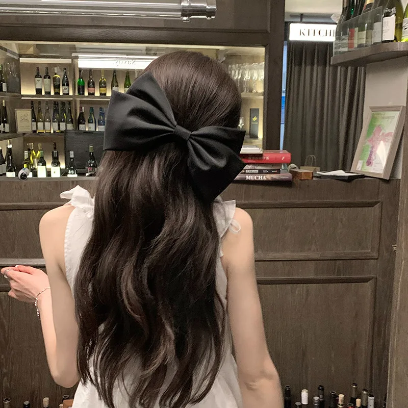 Extra Large Black Bow Hair Clip Women's 3D High-end Feel Spring Clip ...