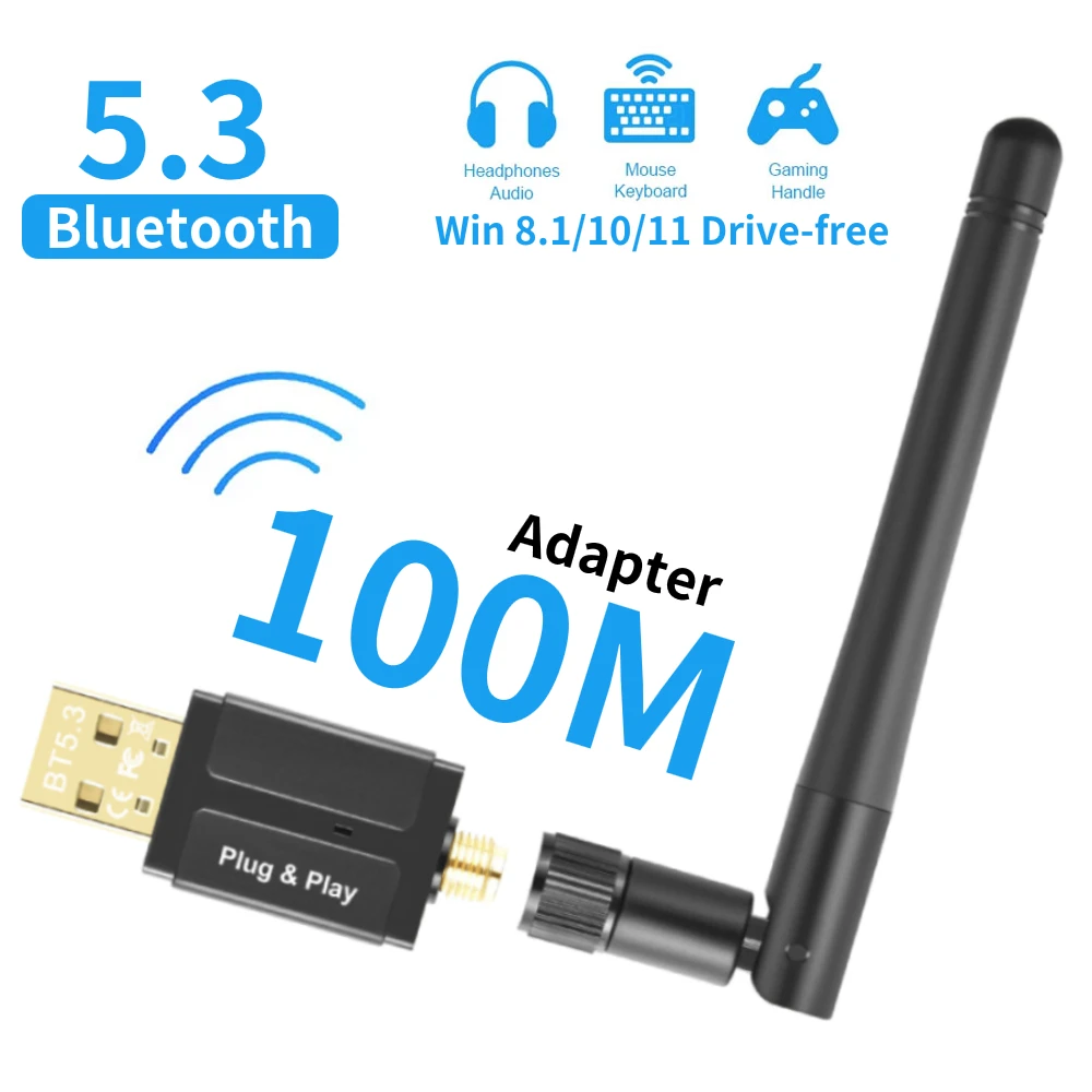 150M 100M Bluetooth5.3 Adapter Free Driver USB Bluetooth Dongle Adaptador for PC Windows 11/10/8 ...