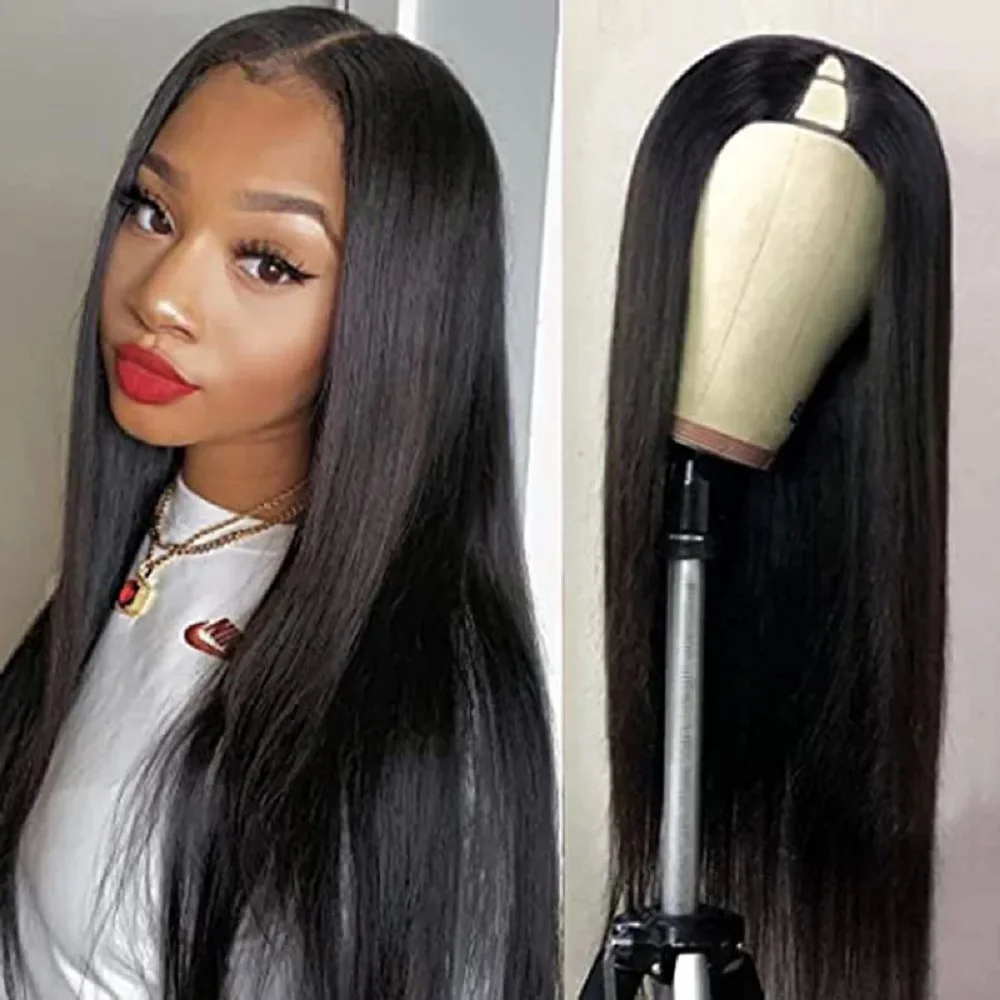 Glueless-V-Part-Wig-Pre-Cut-Peruvian-Straight-Human-Hair-Wigs-For-Women ...