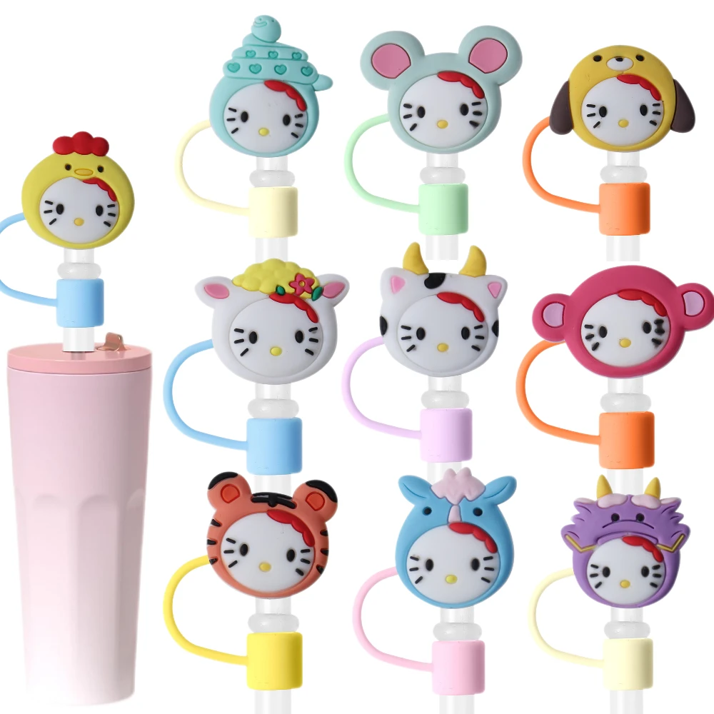 MINISO Katie Cat Straw Cover Cap 1-10pcs 8MM Drink Straw Plug Reusable ...
