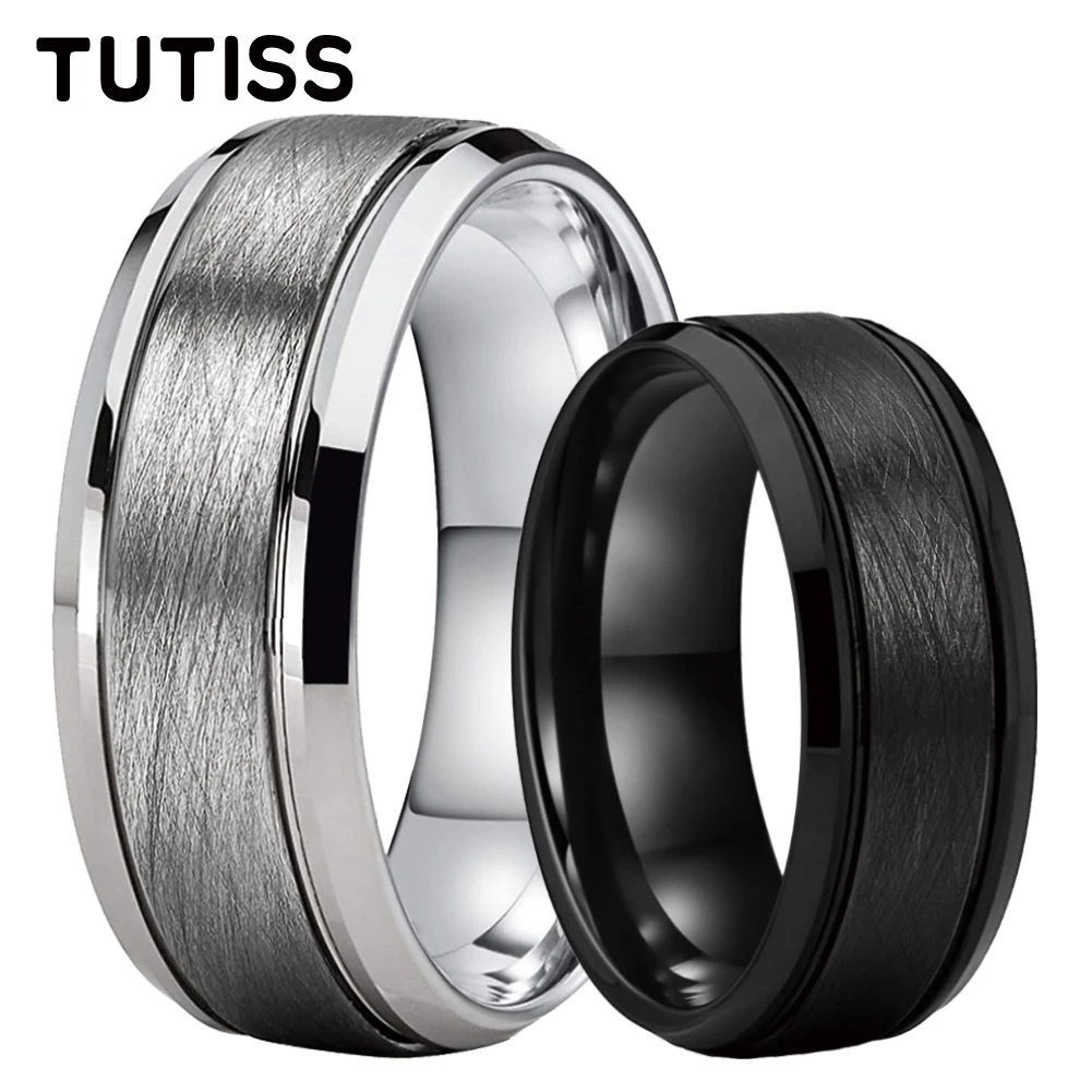 TUTISS-8mm-Mens-Womens-Black-Tungsten-Carbide-Wedding-Band-Rings ...