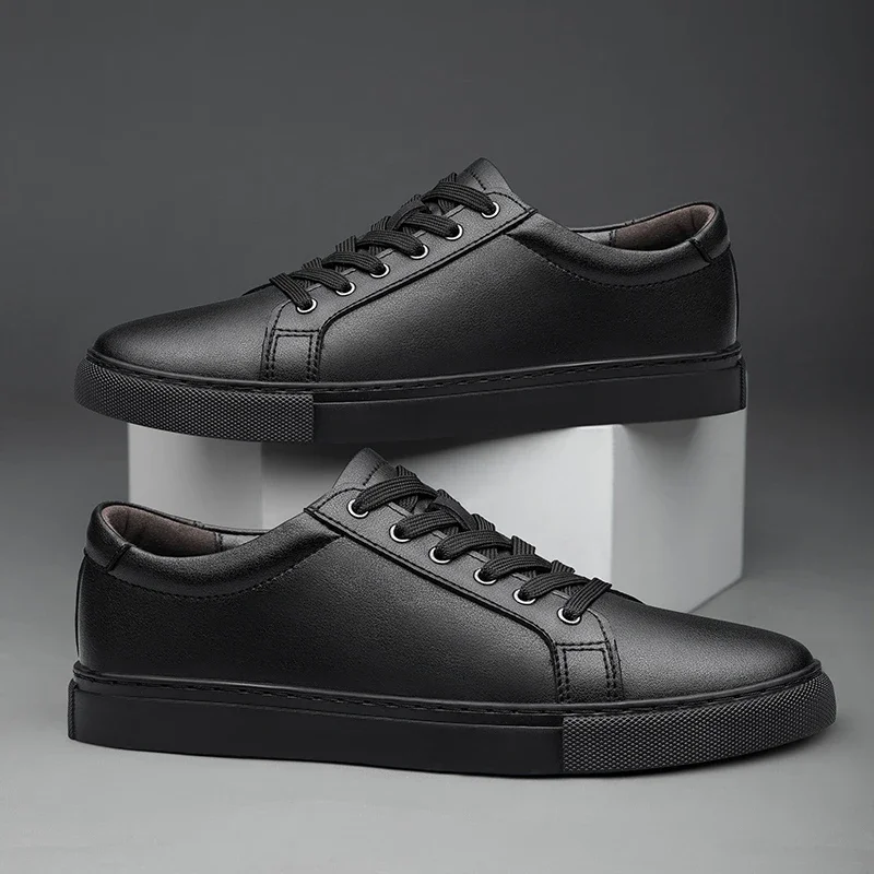 Baskets-en-Cuir-group-pour-Homme-Chaussures-Plates-D-contract-es-Noires ...