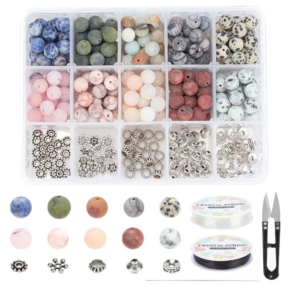 DIY-Jewelry-Making-Kits-Mixed-Frosted-Natural-Stone-Beads-Elastic ...