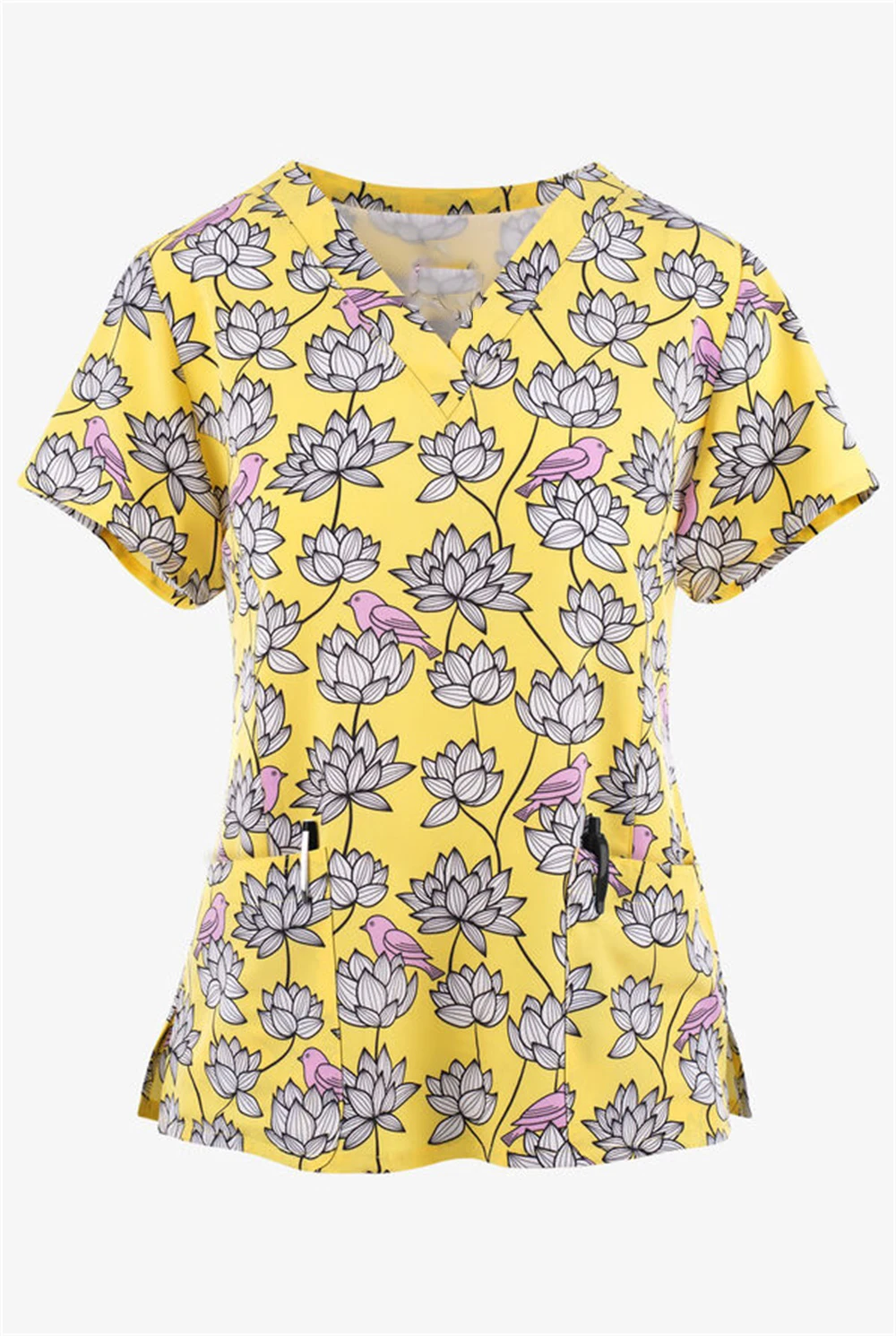 Floral print nurse uniform female short-sleeved nurse work uniform ...