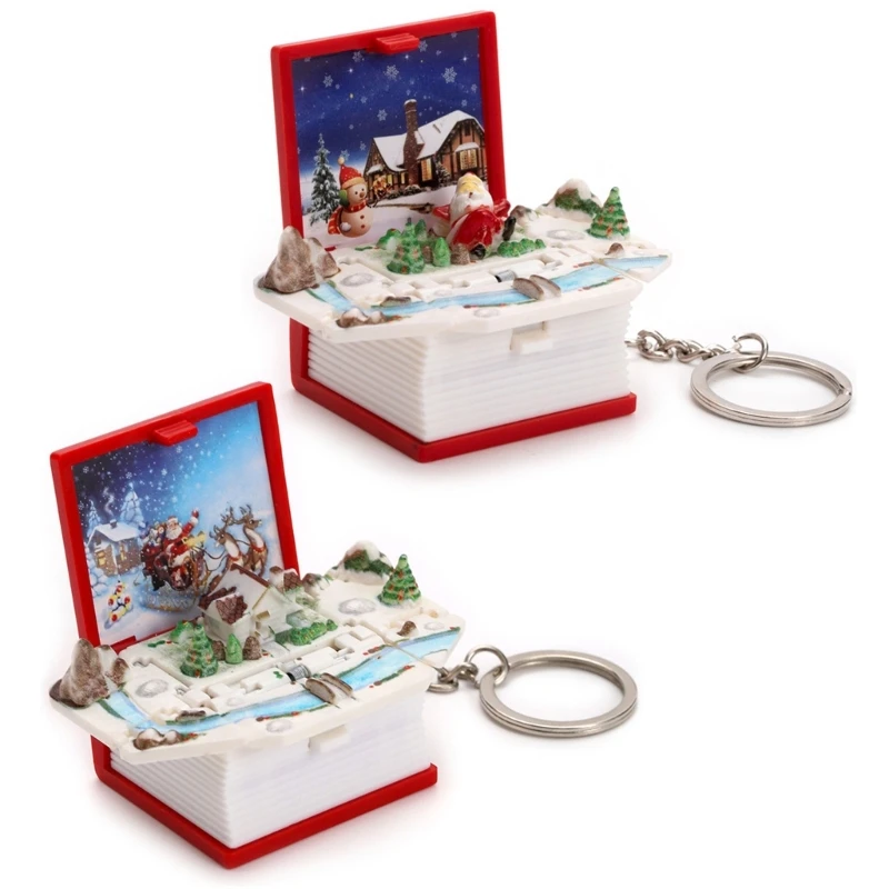 3D Mini Christmas Santa Claus Keychains Fold Book Keychain Pendant ...