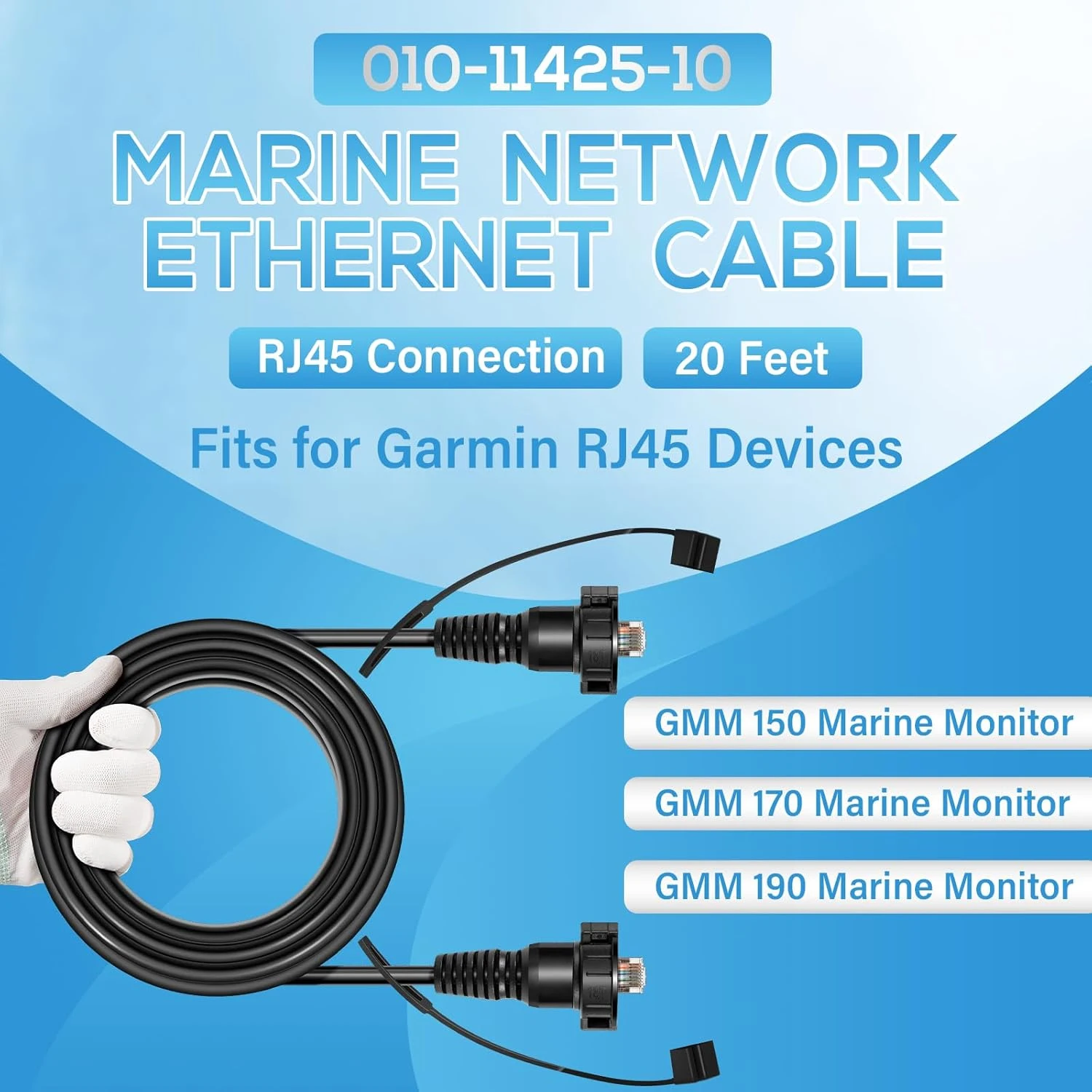 010-11425-10 Marine Network Ethernet Cable for Garmin RJ45, ECHOMAP UHD ...