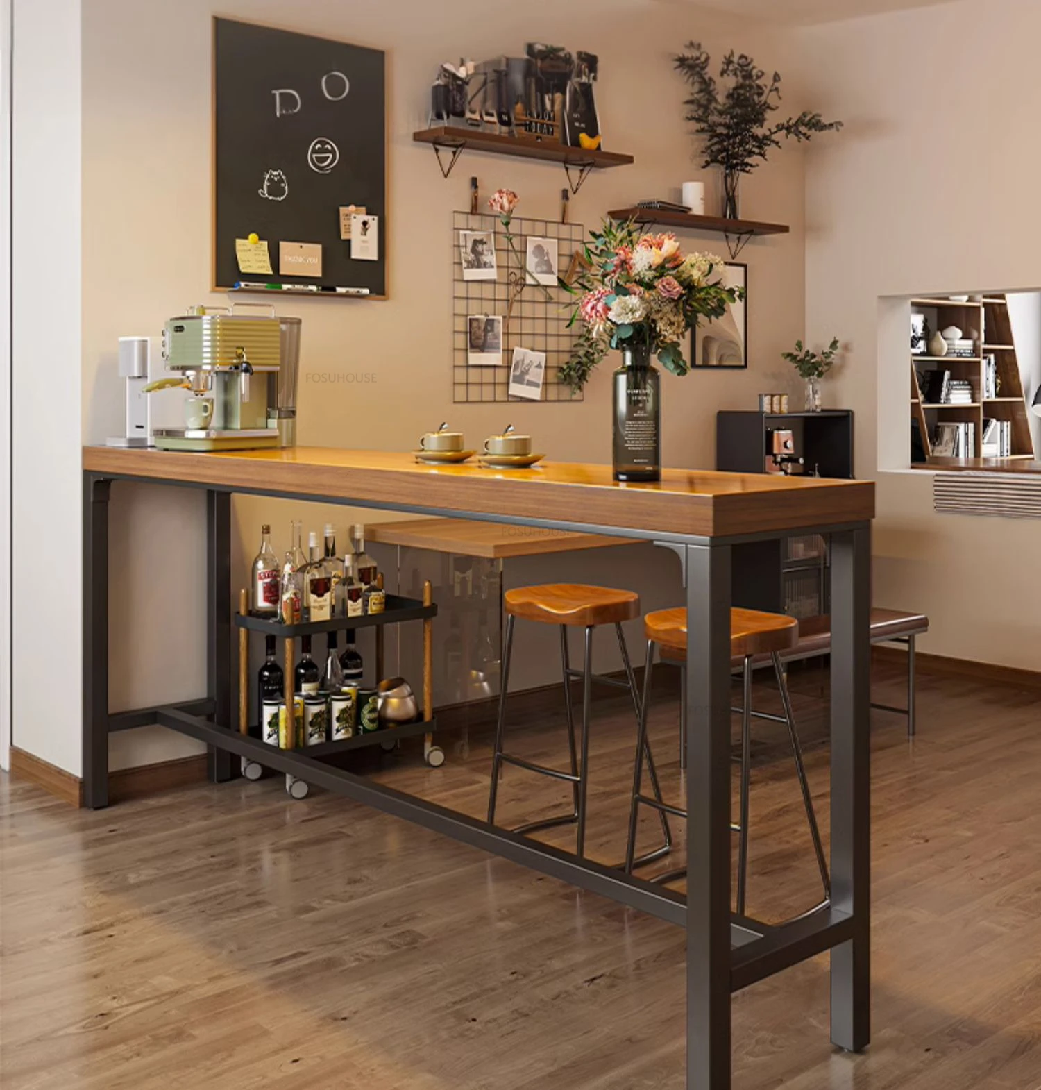 Leisure Iron Art Bar Tables Simple Kitchen Furniture Home Wooden High ...