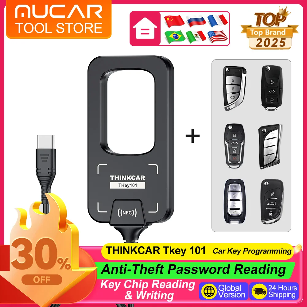 THINKCAR Tkey 101 車のキー プログラマー、6つのキー周波数検出機能付き、THINKCAR 689BT MUCAR 892BT ...