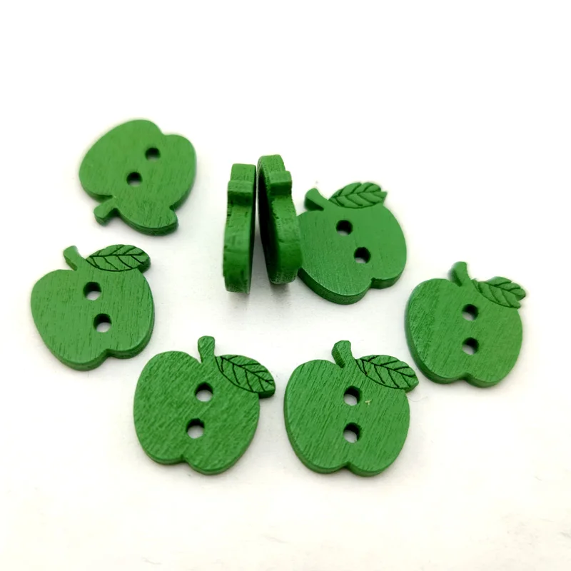 100PCS-Green-Apple-Buttons-Fits-Garment-Cartoons-Wood-Sewing-Scrapbook ...