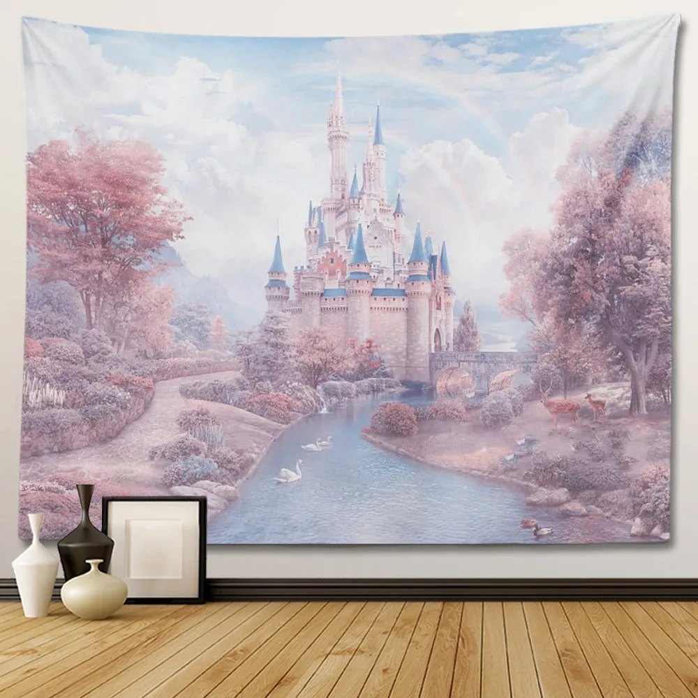 Tapestry-Dream-Pink-Castle-Home-Room-Decoration-Psychedelic-Scenery ...