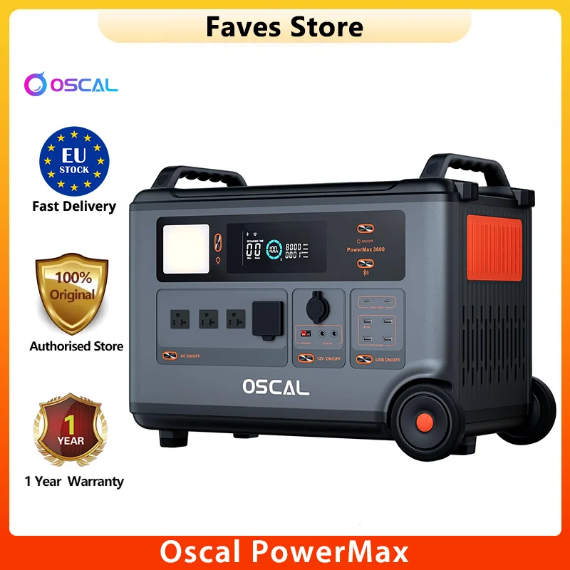 Oscal-PowerMax-3600-Rugged-Power-Station-3600Wh-to-57600Wh-LiFePO4-Battery-14-Outlets-5-LED ...