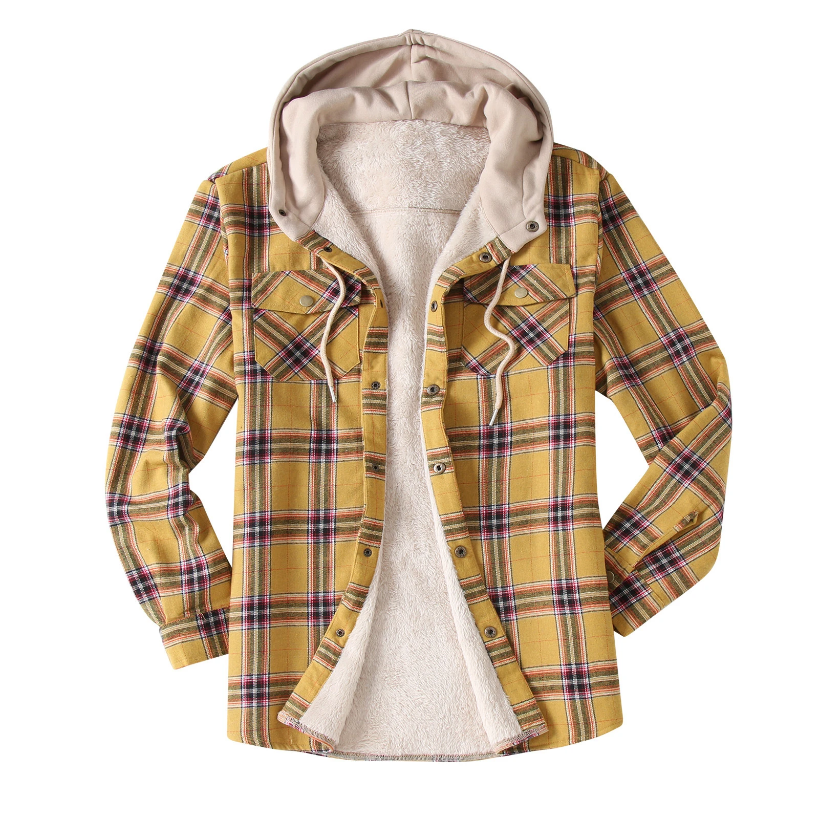Mens Flannel Shirt Jacket with Hooded Thicken Warm Quilted Lined Women ...
