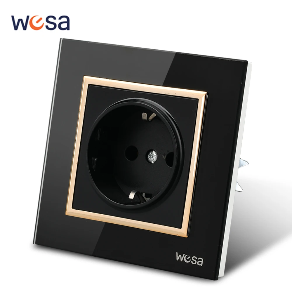 WESA-Crystal-Tempered-Glass-Panel-Black-Wall-Socket-Flame-Retardant-EU ...