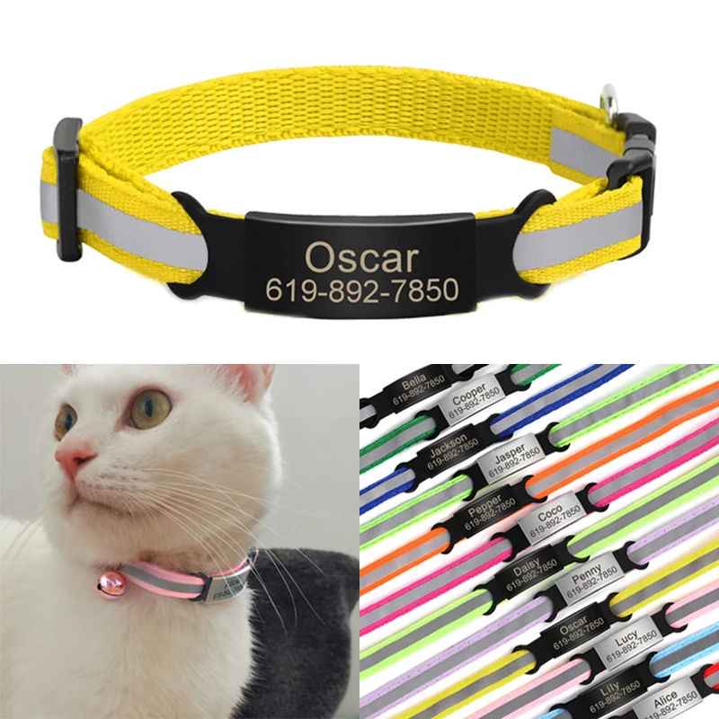 Reflective-Cat-Collar-Engraved-Safe-Cats-Kitten-Collars-with-Bell-Puppy ...