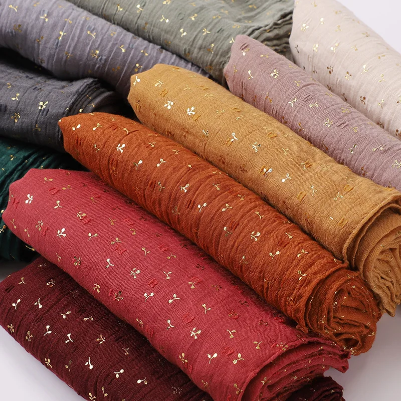 Cotton Hijabs For Woman Long Bronzing Muslim Women Floral Long Hijabs ...