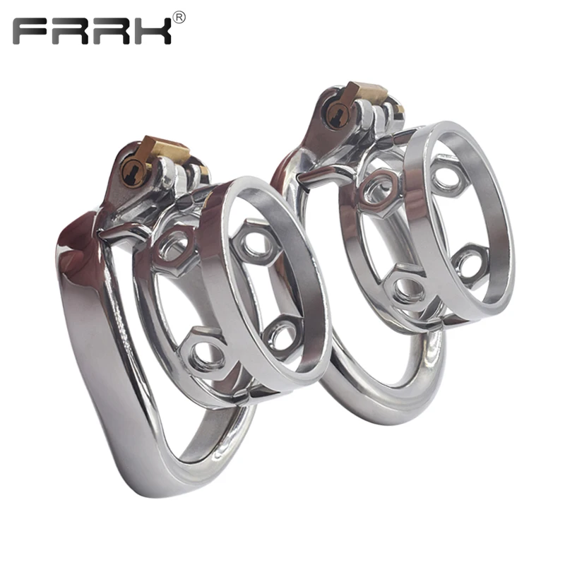 FRRK Easy Pee Chastity Cage with Detachable Spikes Stainless Steel Cock Lock Metal Penis Rings ...