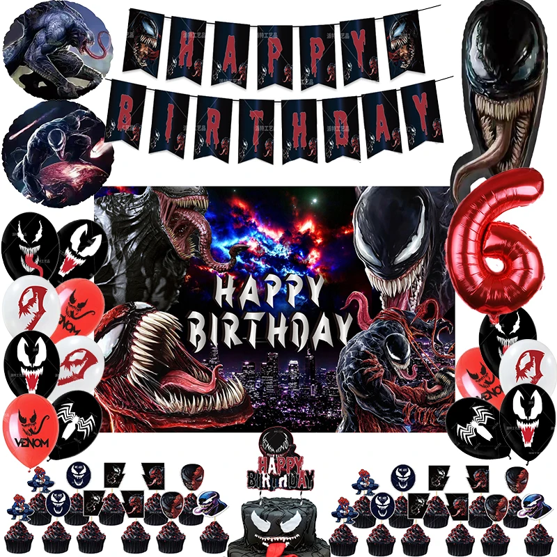 Hero-Venom-Theme-Birthday-Party-Decoration-Banner-Balloon-Backdrop-Cake ...