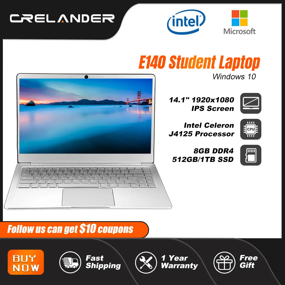 Crelander-14-Polegada-Laptop-Intel-Celeron-J4125-8GB-RAM-Windows-10-Metal-Notebook-Computador-PC ...