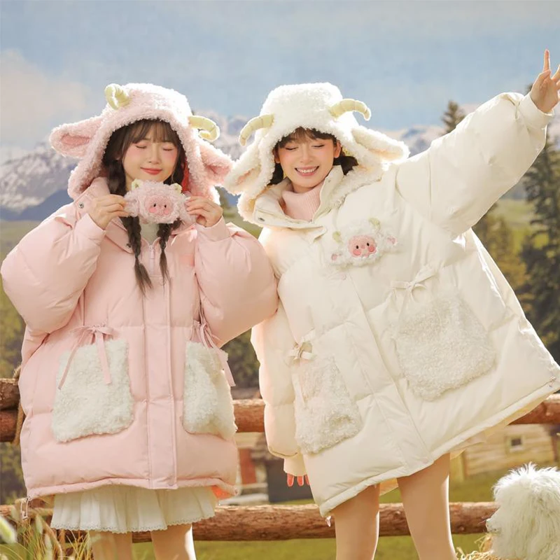 Down-Jacket-Women-Hooded-White-Sweet-Girl-Light-And-Warm-Puffer-Coat ...