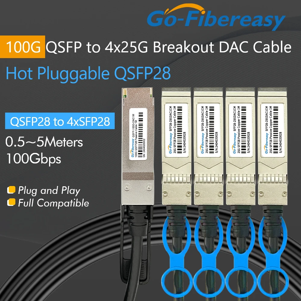DAC Cable 100Gb QSFP28 to 4*25Gb SFP28 Direct Attach Copper Twinax ...