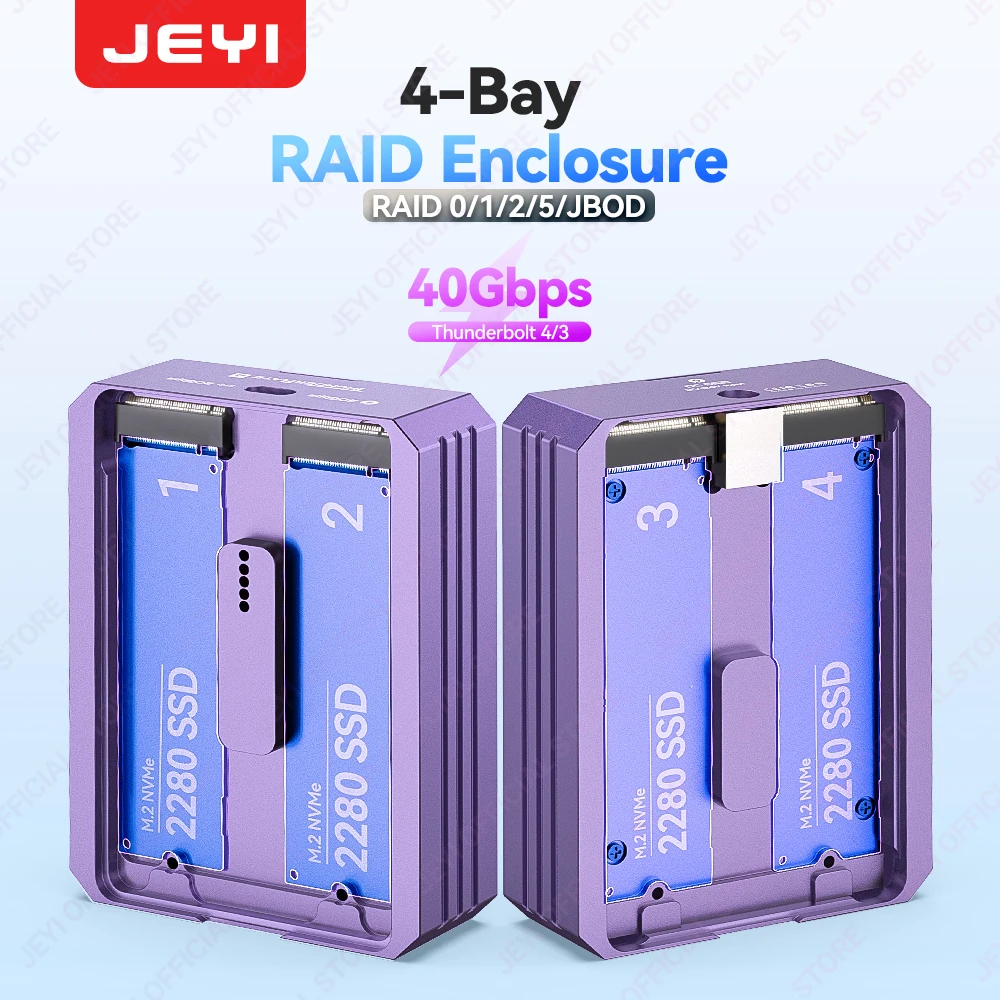 JEYI 4-Bay M.2 NVMe SSD Enclosure with Thunderbolt 4/3 & USB 4 40Gbps ...