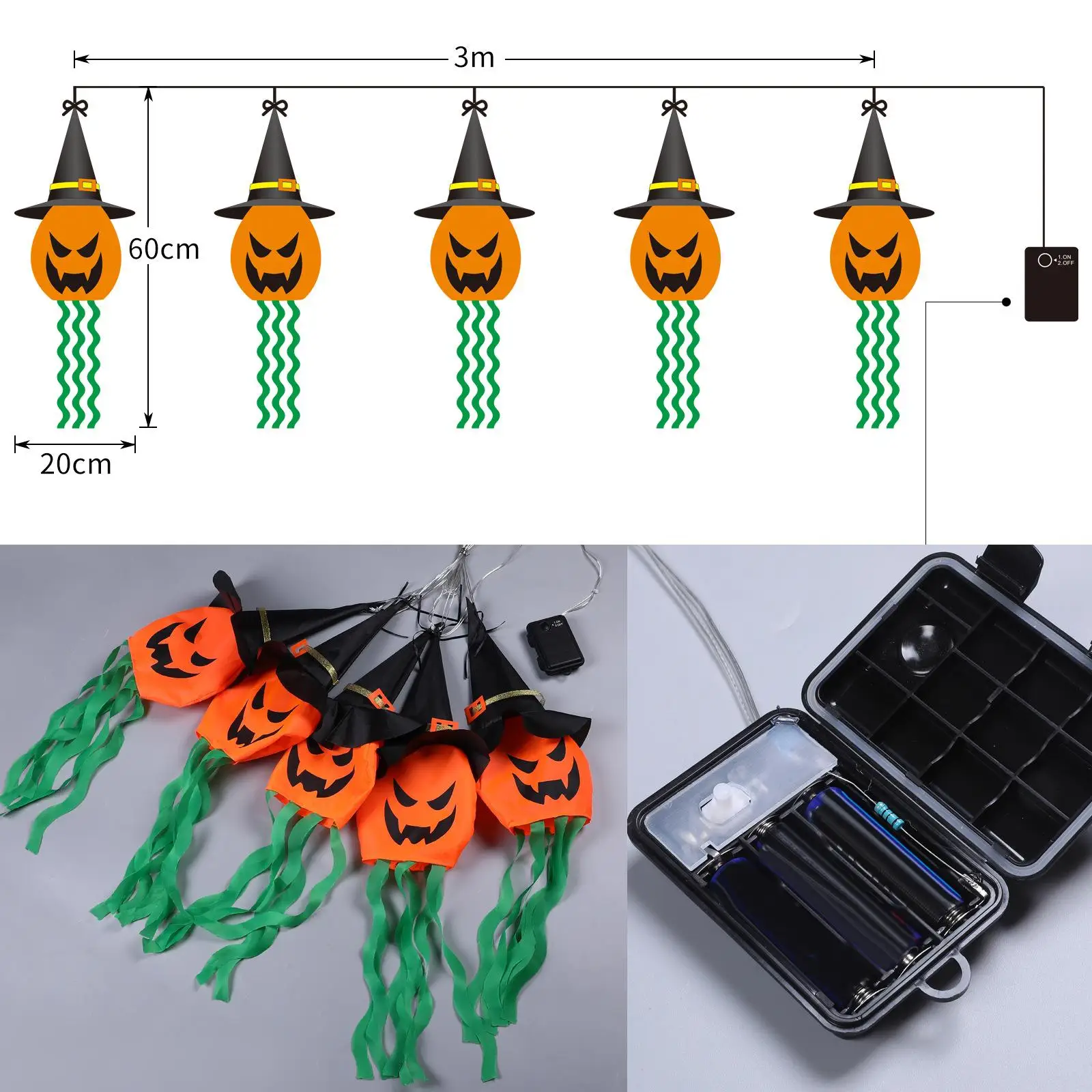 5Pcs Halloween Hanging Lights Battery Operated LED Flashing Light Party ...