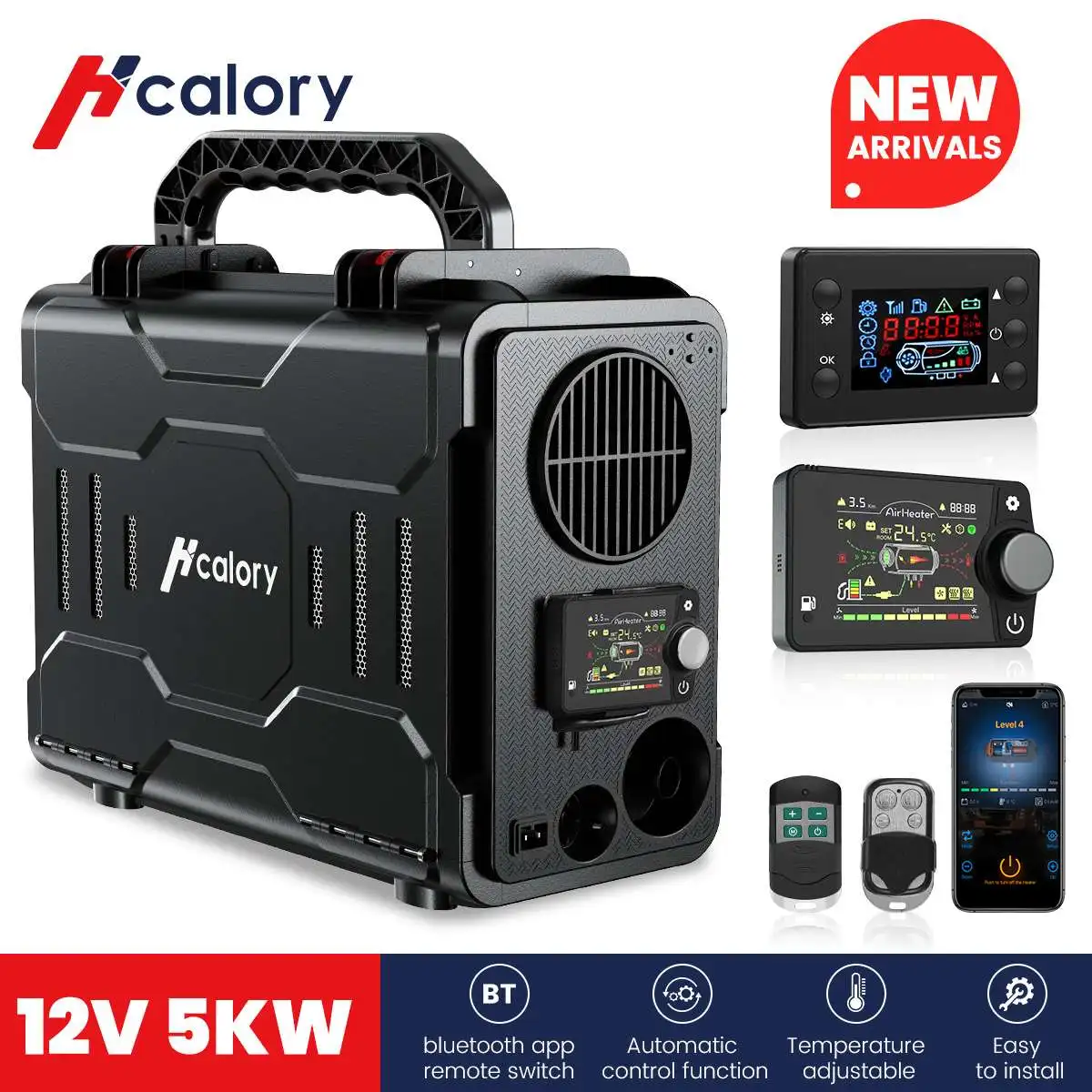 Hcalory 무시동히터 올인원 유닛 5kw 12V 블루투스 앱 스마트 리모컨 자동차 난방 도구, 디젤 에어 히터 신상 LCD ...