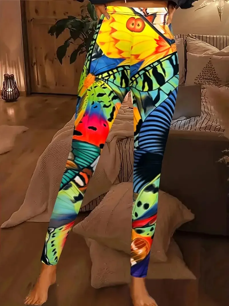 Butterfly-print-elastic-elastic-waist-comfortable-leggings-women-can ...