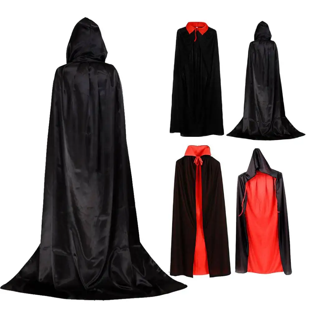 Halloween Vampire Robe Adult Kids Velvet Cloak Cape Hooded Medieval ...