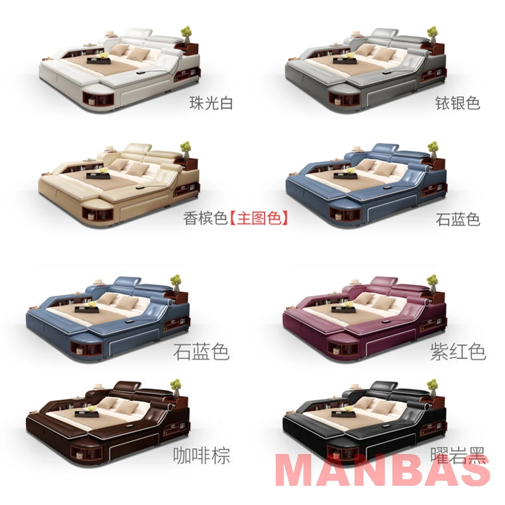 Giường thông minh công nghệ cao cấp MANBAS với khung đa chức năng và bọc da thật Tatami Massage ...