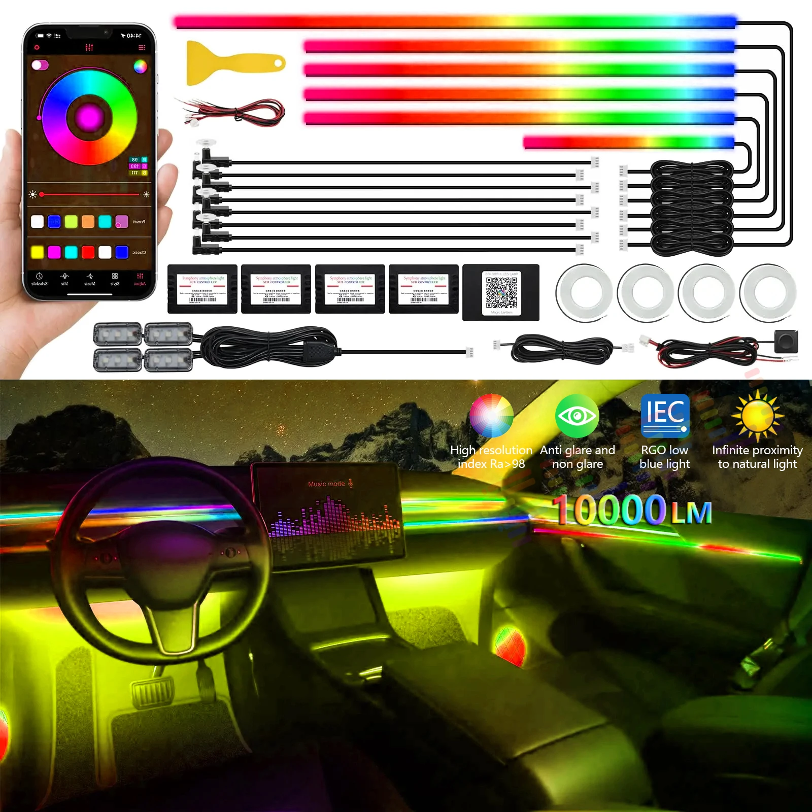 22-In-1-Full-Color-Streamer-Car-Ambient-Lights-RGB-64-Color-Universal ...