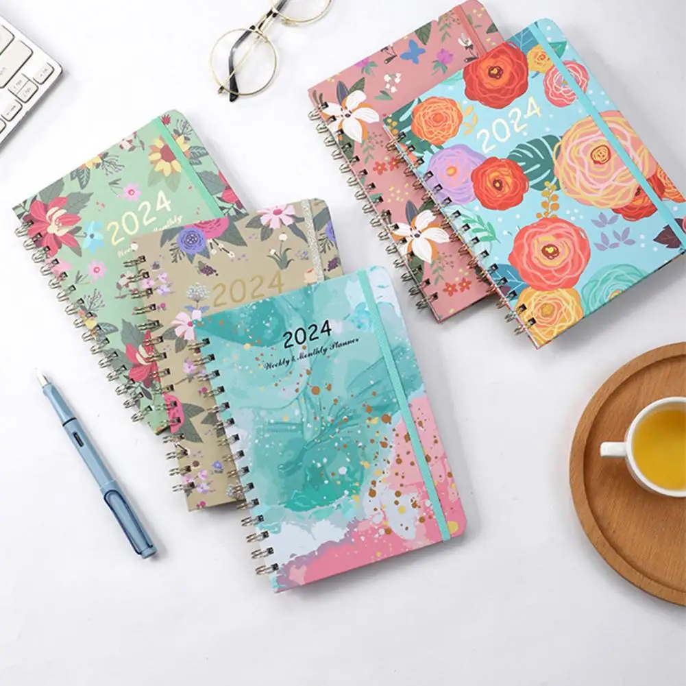 Weekly-Planner-Exquisite-Floral-Print-2024-Monthly-Planner-Notebook ...