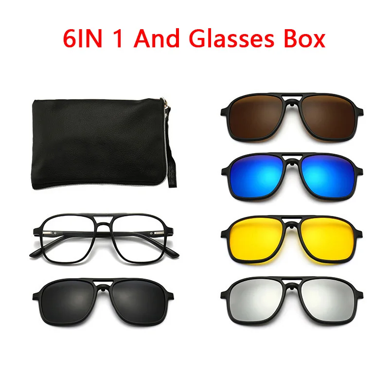 6 In 1 Set Magnetic Myopia Sunglasses Clip And Glasses Frame Women Men ...